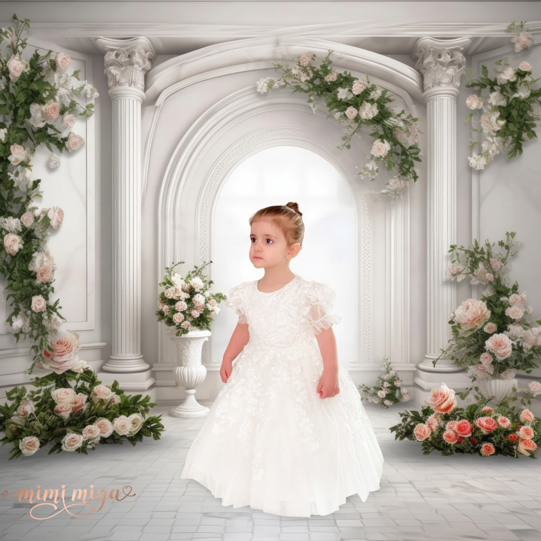 "Zezé" 3D Embroidery Flower Girl Dress / Holly Communion with Puffy Sl ...