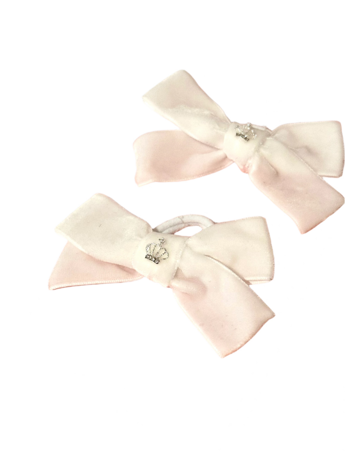 "Miya" Girl's Bow Princess Crown Embellished Velvet Hair Ties - 2 pcs ...